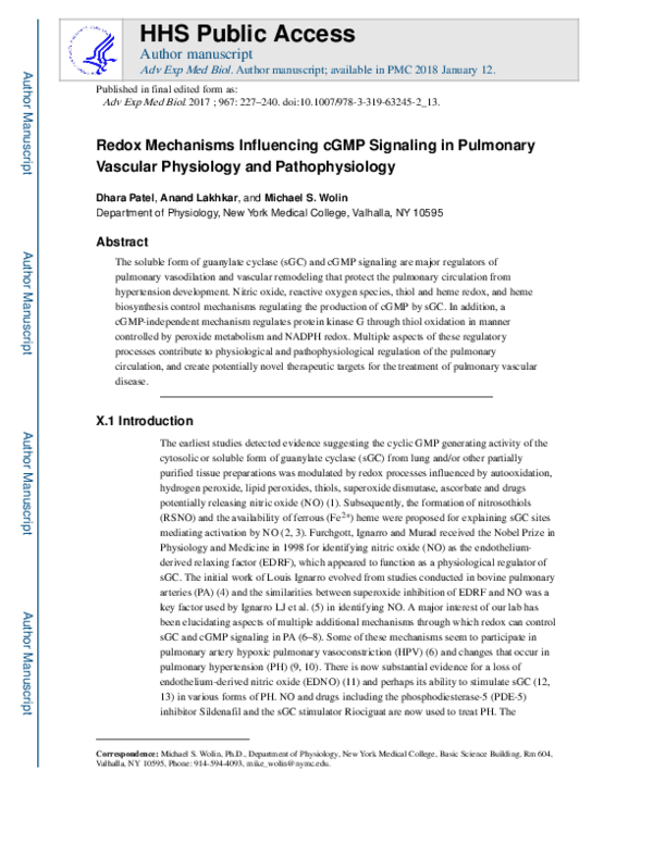 (PDF) Redox Mechanisms Influencing cGMP Signaling in Pulmonary Vascular ...