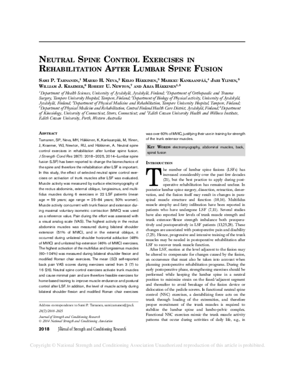 (PDF) Neutral Spine Control Exercises in Rehabilitation After Lumbar ...
