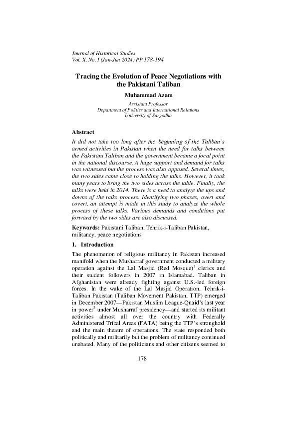 (PDF) Tracing the Evolution of Peace Negotiations with the Pakistani ...