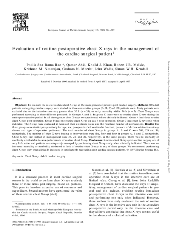 (PDF) Evaluation of routine postoperative chest X-rays in the ...