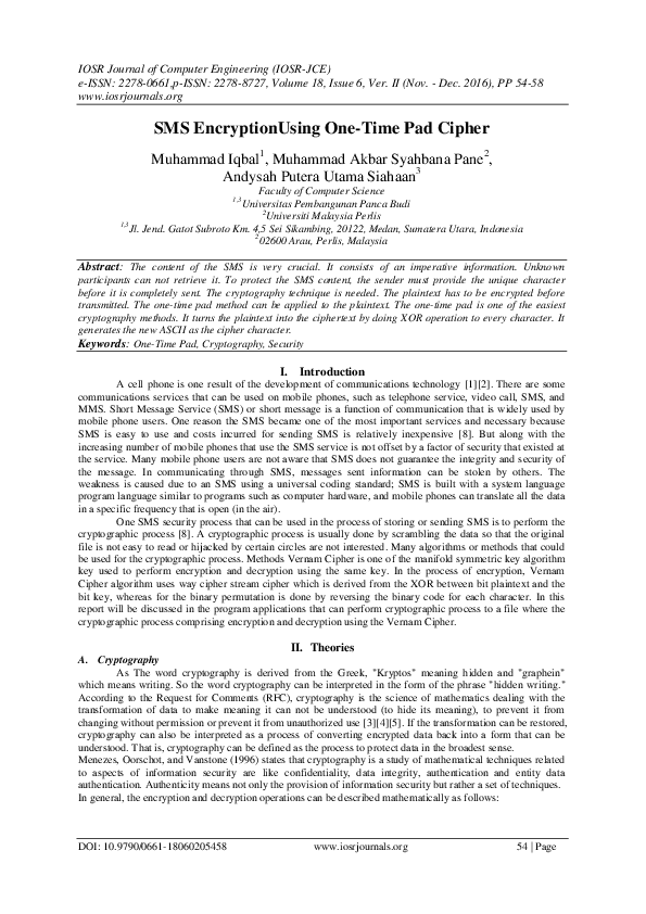 (PDF) SMS Encryption Using One-Time Pad Cipher