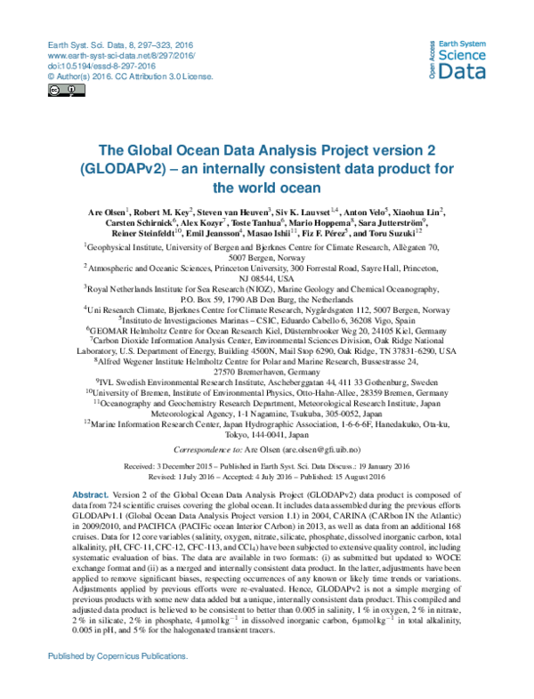 (PDF) The Global Ocean Data Analysis Project version 2 (GLODAPv2) – an internally consistent ...