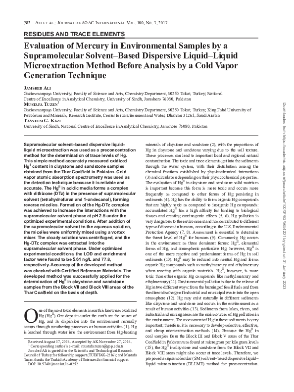 (PDF) Evaluation of Mercury in Environmental Samples by a ...