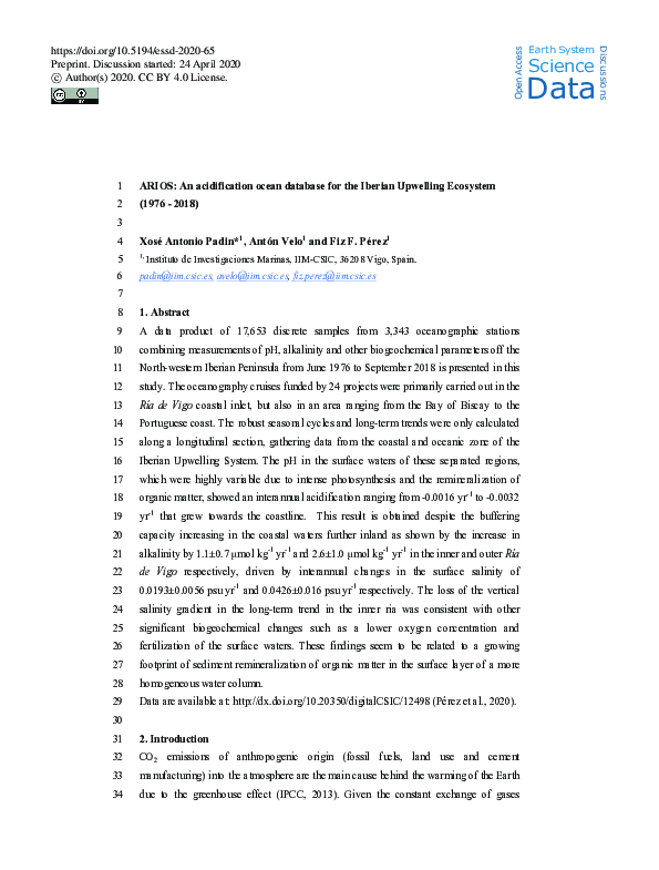 (PDF) ARIOS: An acidification ocean database for the Iberian Upwelling ...