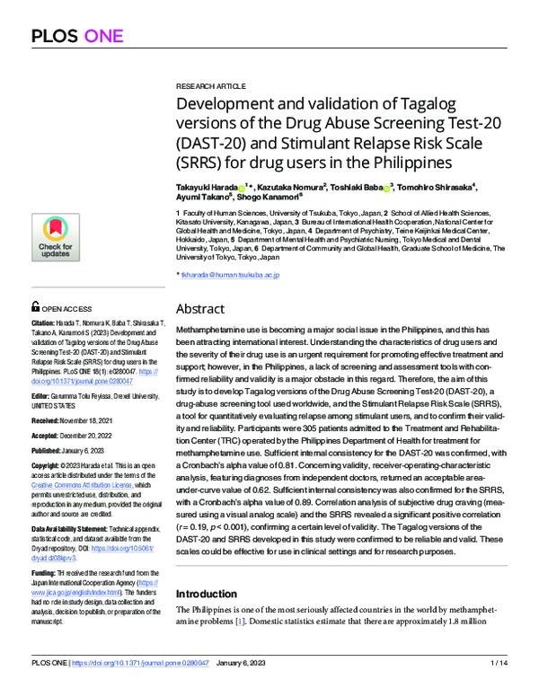 (PDF) Development and validation of Tagalog versions of the Drug Abuse ...
