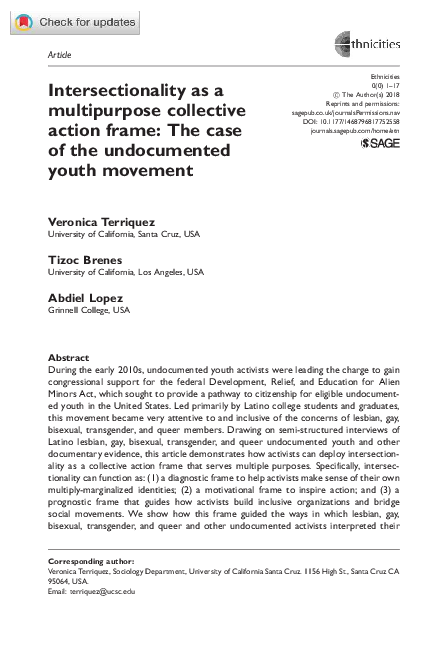 (PDF) Intersectionality as a multipurpose collective action frame: The ...