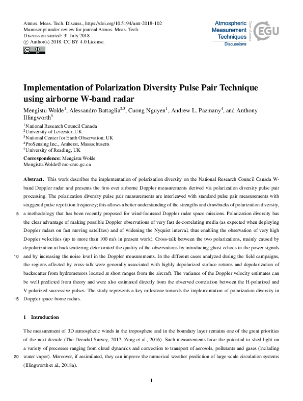 (PDF) Implementation of Polarization Diversity Pulse Pair Technique ...