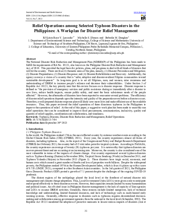 (PDF) Relief Operations among Selected Typhoon Disasters in the ...