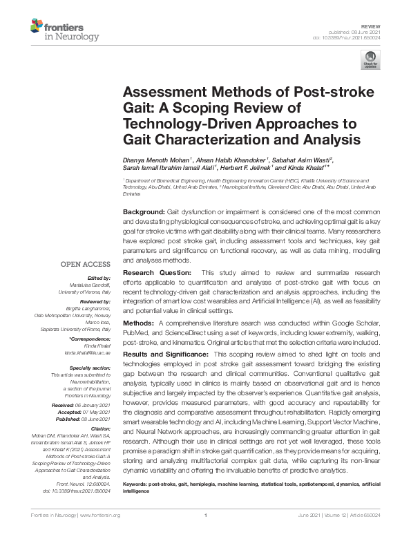 (PDF) Assessment Methods of Post-stroke Gait: A Scoping Review of Technology-Driven Approaches ...