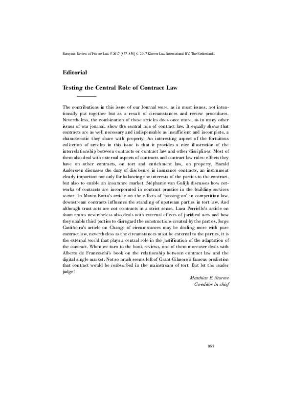 (PDF) Testing the Central Role of Contract Law