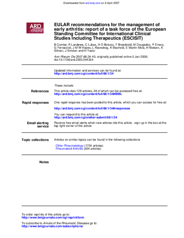 (PDF) EULAR recommendations for the management of early arthritis: report of a task force of the ...