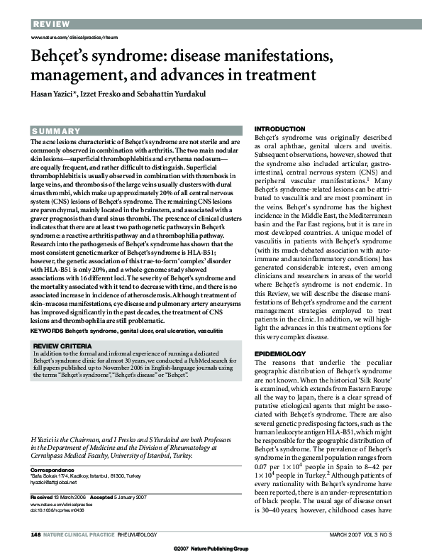 (PDF) Behçet's Syndrome: Insights and Advancements