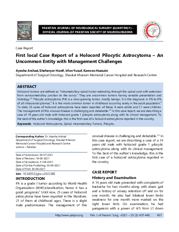 (PDF) First local Case Report of a Holocord Pilocytic Astrocytoma – An ...