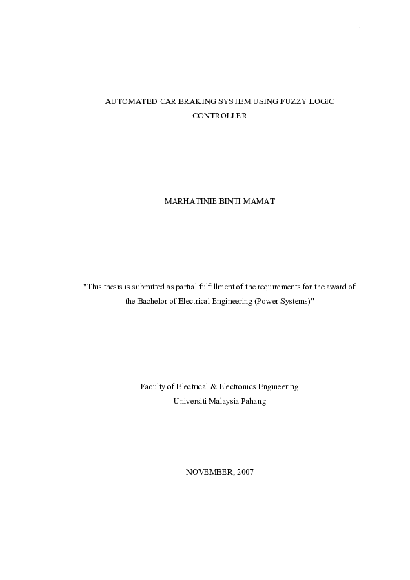 (PDF) Automated car braking system using fuzzy logic controller