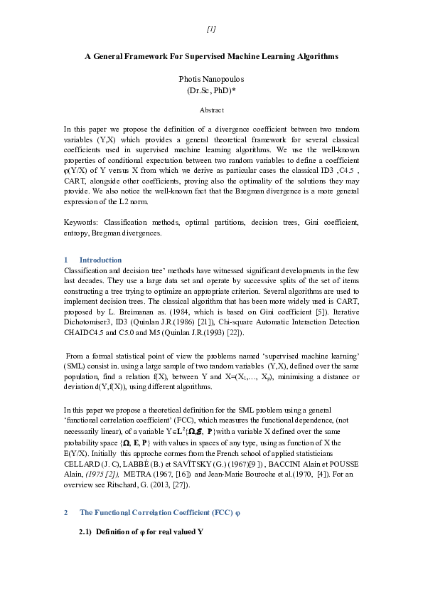 (PDF) A General Framework For Supervised Machine Learning Algorithms