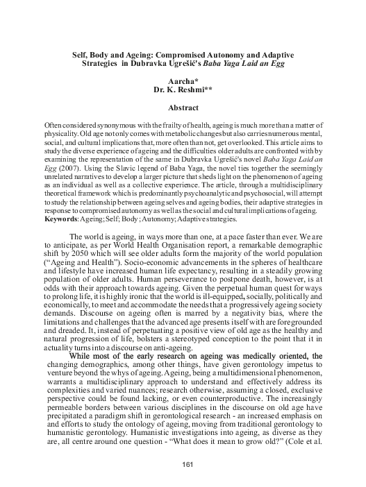 (PDF) Self, Body and Ageing: Compromised Autonomy and Adaptive Strategies in Dubravka Ugrešić's ...