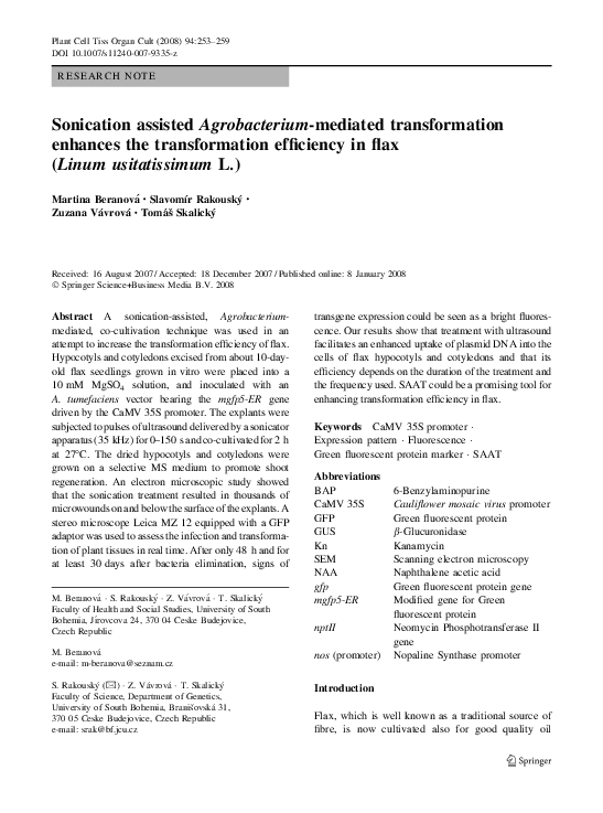 (PDF) Sonication-assisted Agrobacterium- mediated transformation of soybean immature cotyledons ...