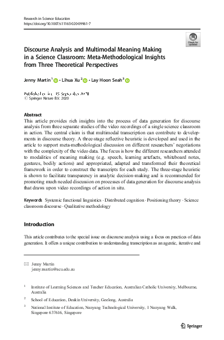 (PDF) Discourse Analysis and Multimodal Meaning Making in a Science ...