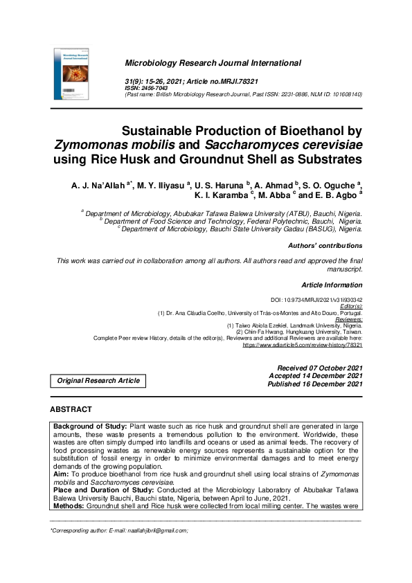 (PDF) Sustainable Production of Bioethanol by Zymomonas mobilis and Saccharomyces cerevisiae ...
