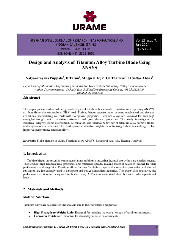 (PDF) Design and Analysis of Titanium Alloy Turbine Blade Using ANSYS