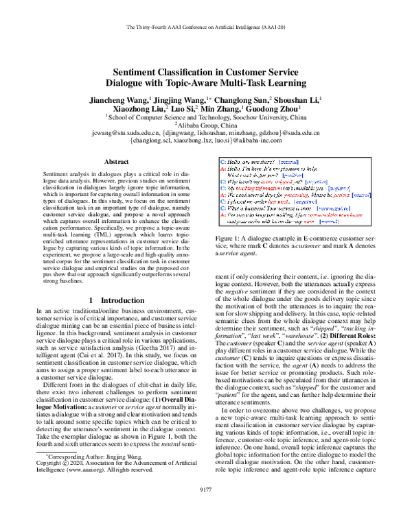 (PDF) Sentiment Classification in Customer Service Dialogue with Topic-Aware Multi-Task Learning