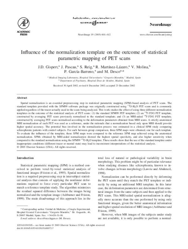 (PDF) Influence of the normalization template on the outcome of statistical parametric mapping ...