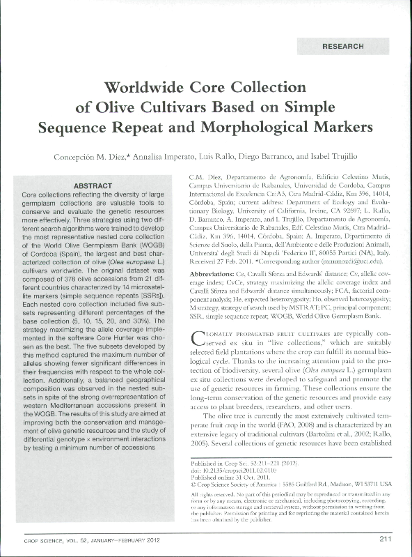 (PDF) Worldwide Core Collection of Olive Cultivars Based on Simple ...