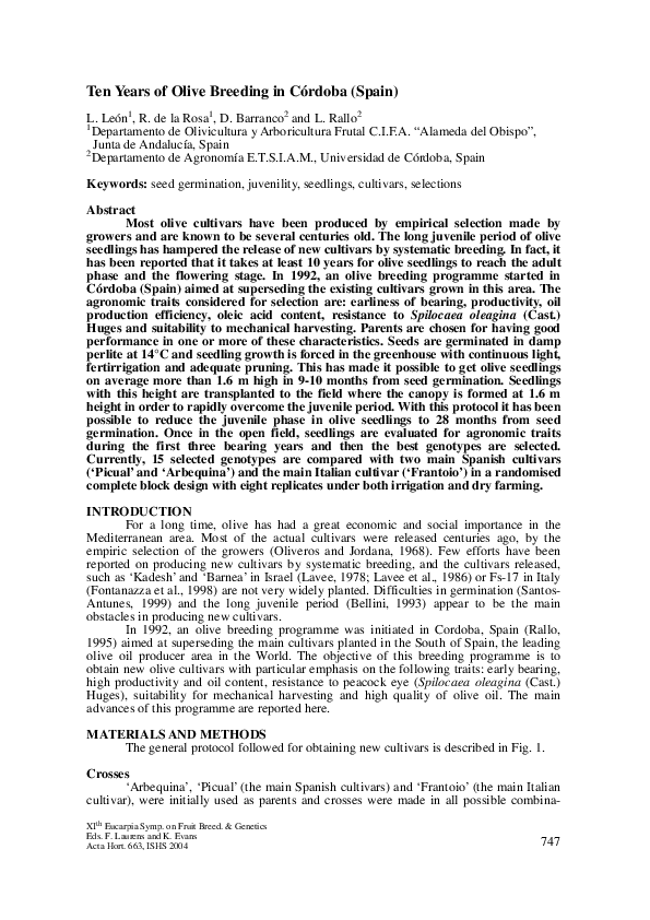 (PDF) Ten Years of Olive Breeding in Córdoba (Spain)