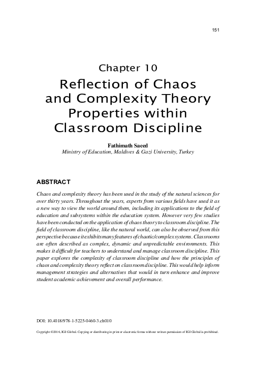 (PDF) Reflection of Chaos and Complexity Theory Properties within ...
