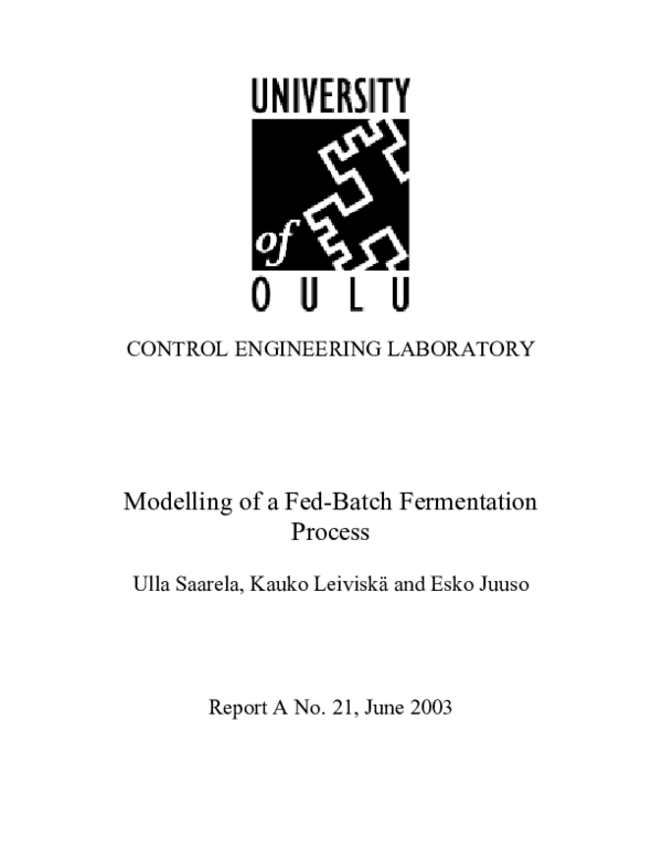 (PDF) Modelling of a fed-batch fermentation process | Esko Juuso - Academia.edu