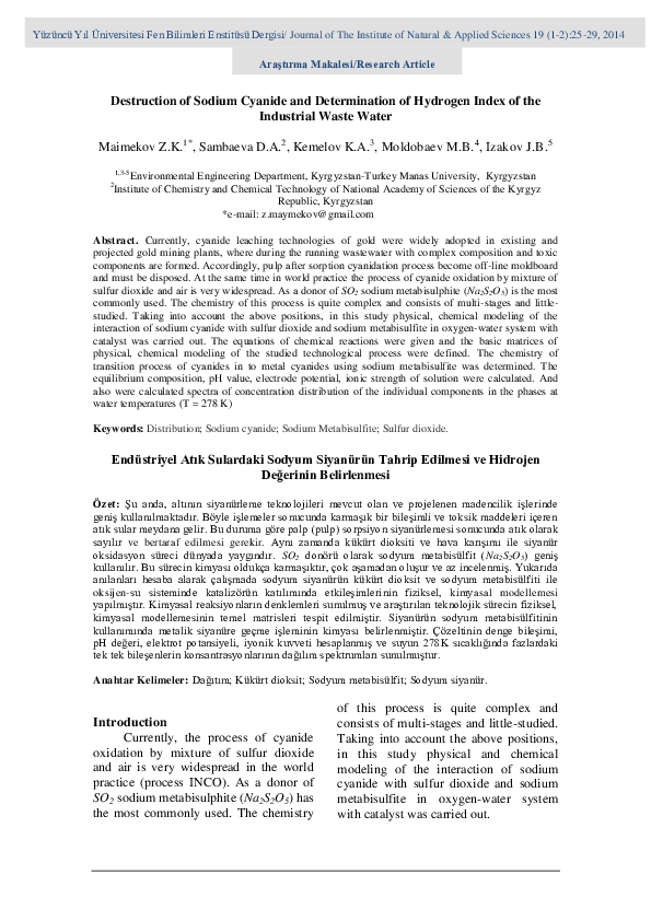 (PDF) Destruction of Sodium Cyanide and Determination of Hydrogen Index ...