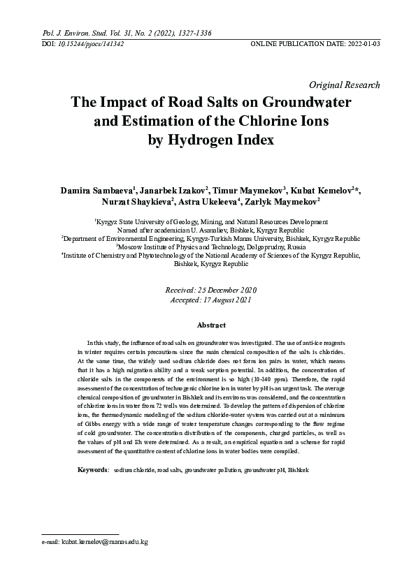 (PDF) The Impact of Road Salts on Groundwater and Estimation of the ...