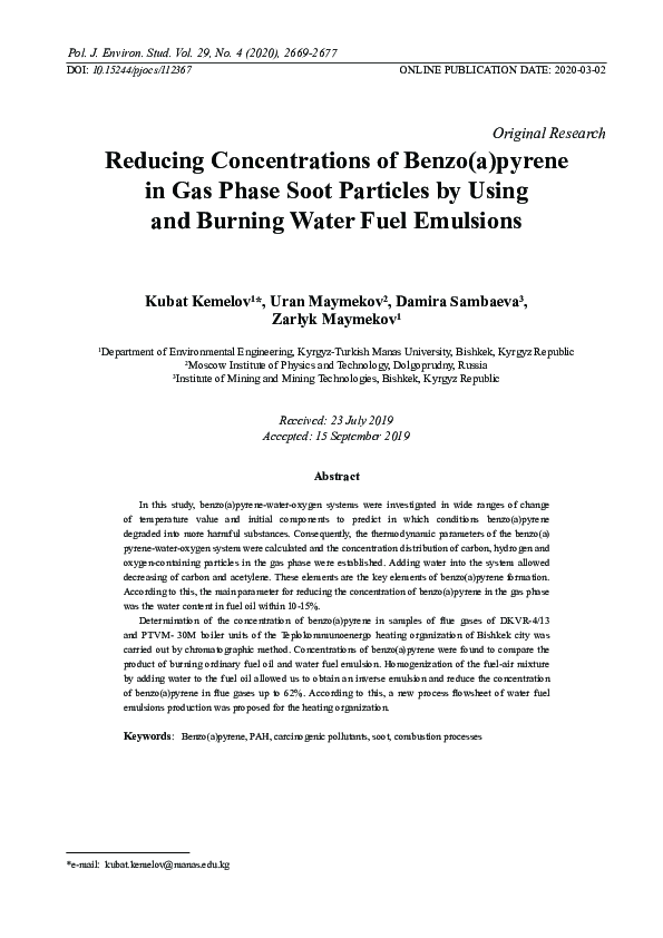 (PDF) Reducing Concentrations of Benzo(a)pyrene in Gas Phase Soot ...