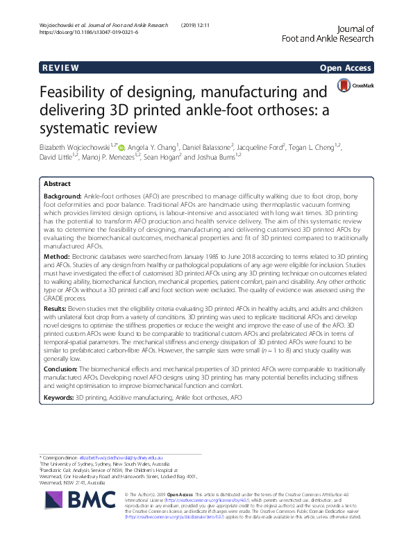 (PDF) Feasibility of designing, manufacturing and delivering 3D printed ankle-foot orthoses: a ...