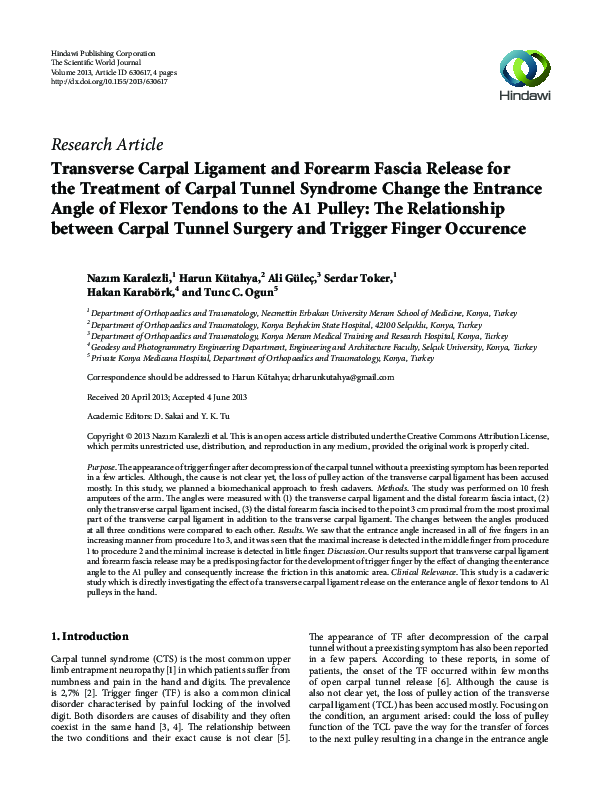 (PDF) Transverse Carpal Ligament and Forearm Fascia Release for the ...