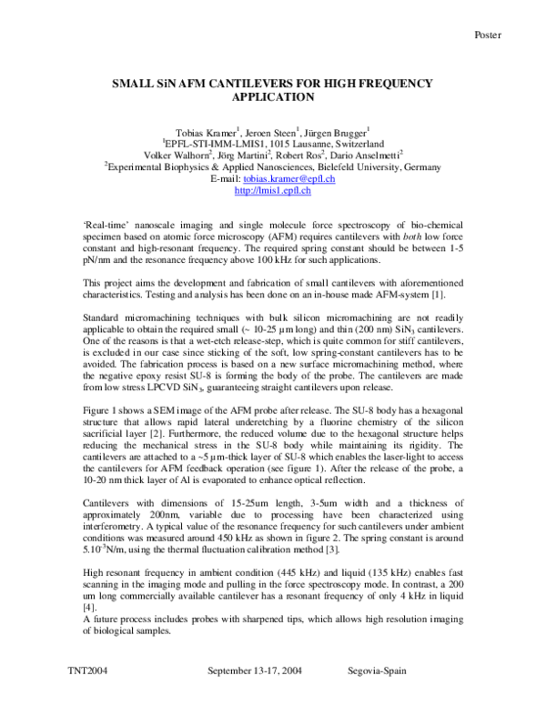 (PDF) Small SiN AFM Cantilevers for High Frequency Application