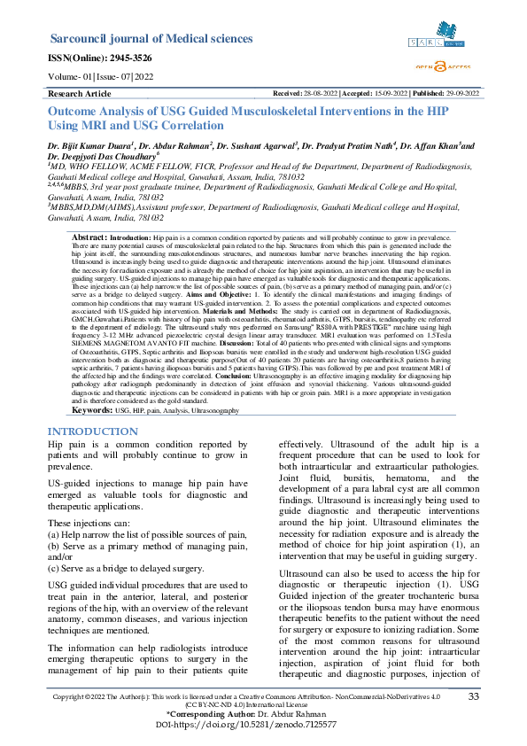 (PDF) Outcome Analysis of USG Guided Musculoskeletal Interventions in ...