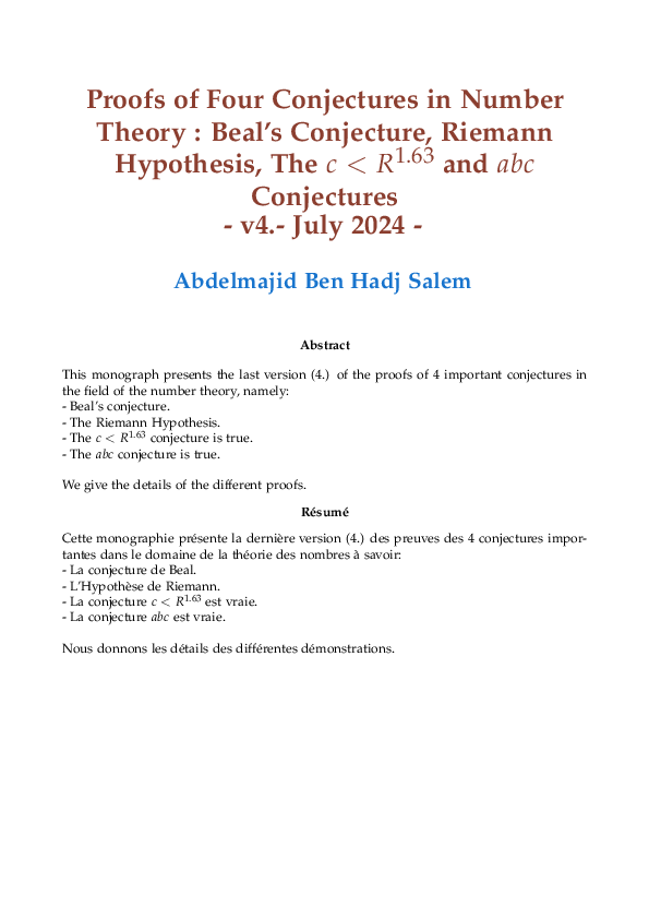 (PDF) Proofs of Four Conjectures in Number Theory : Beal's Conjecture ...