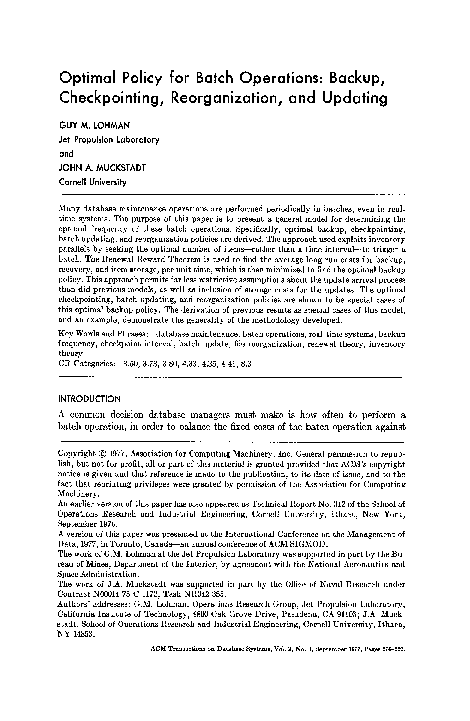 (PDF) Optimal policy for batch operations