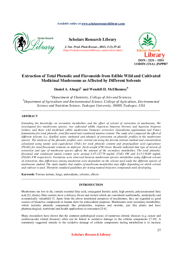 (PDF) Extraction of Total Phenolic and Flavonoids from Edible Wild and ...
