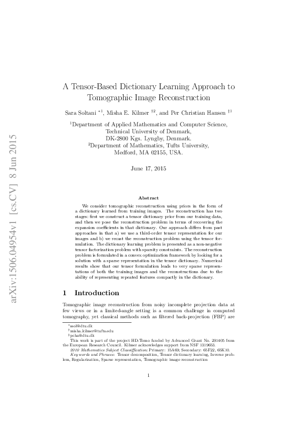 (PDF) A tensor-based dictionary learning approach to tomographic image reconstruction