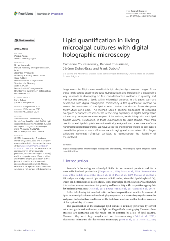 (PDF) Lipid quantification in living microalgal cultures with digital ...