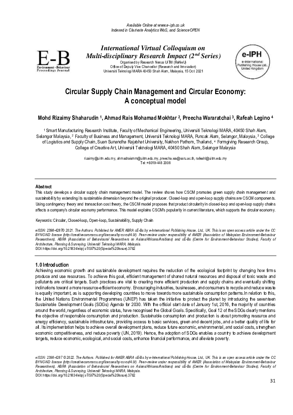 (PDF) Circular Supply Chain Management and Circular Economy: A ...