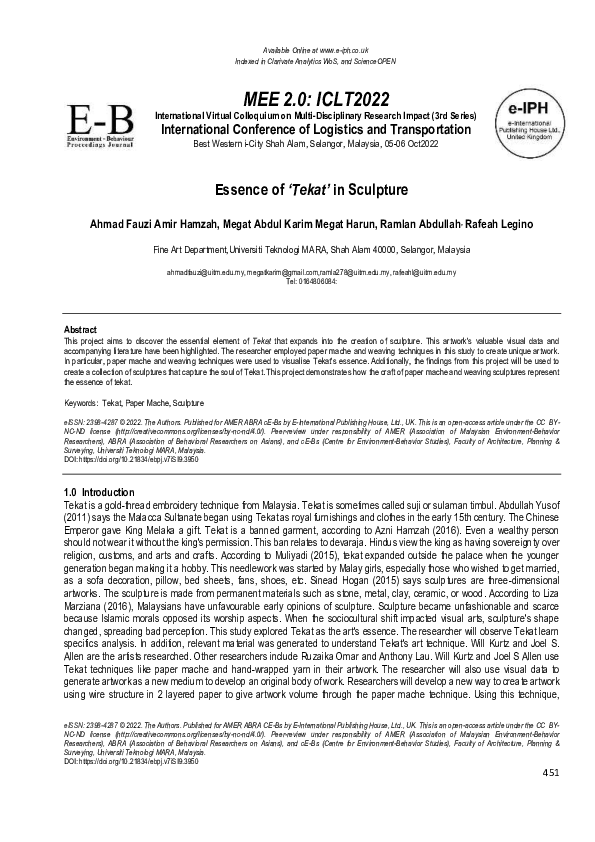 (PDF) Essence of ‘Tekat’ in Sculpture