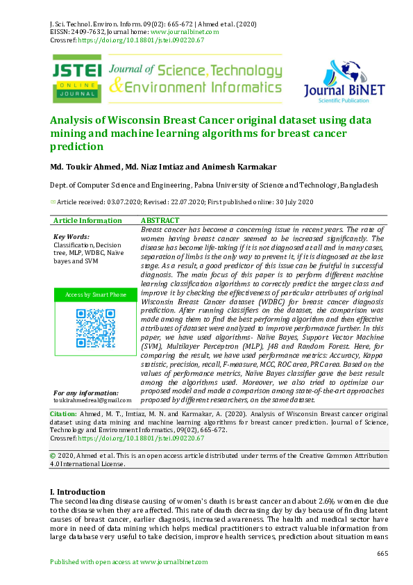 (PDF) Analysis of Wisconsin Breast Cancer original dataset using data ...