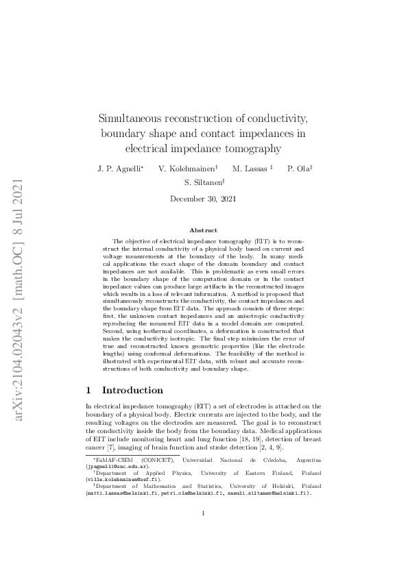 Pdf Simultaneous Reconstruction Of Conductivity Boundary Shape And