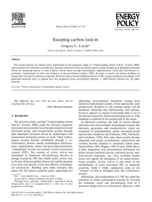 (PDF) Escaping carbon lock-in