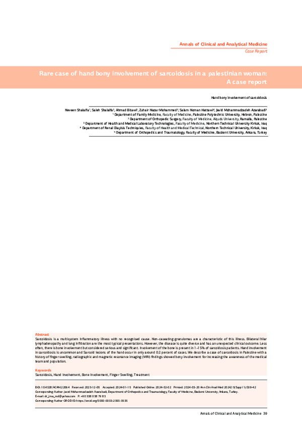 Pdf Rare Case Of Hand Bony Involvement Of Sarcoidosis In A