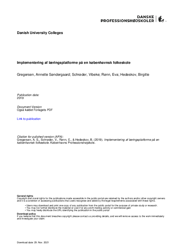 (PDF) Implementering af læringsplatforme på en københavnsk folkeskole