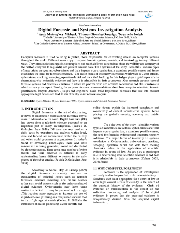 (PDF) Digital Forensic and Systems Investigation Analysis